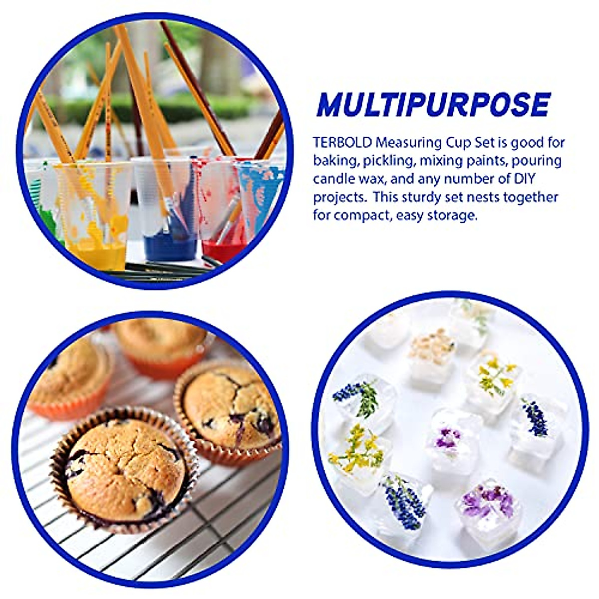 Terbold 3pc Measuring Cup Set in Clear Plastic with Long Handles - 1 Cup, 2 Cup, 1 Quart Sizes