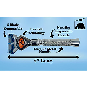G.B.S Flex ball Handle Razor with Flex ball Pivot Ball technology All Chrome Diamond Knurled Pattern Long Handle Shaving Razor