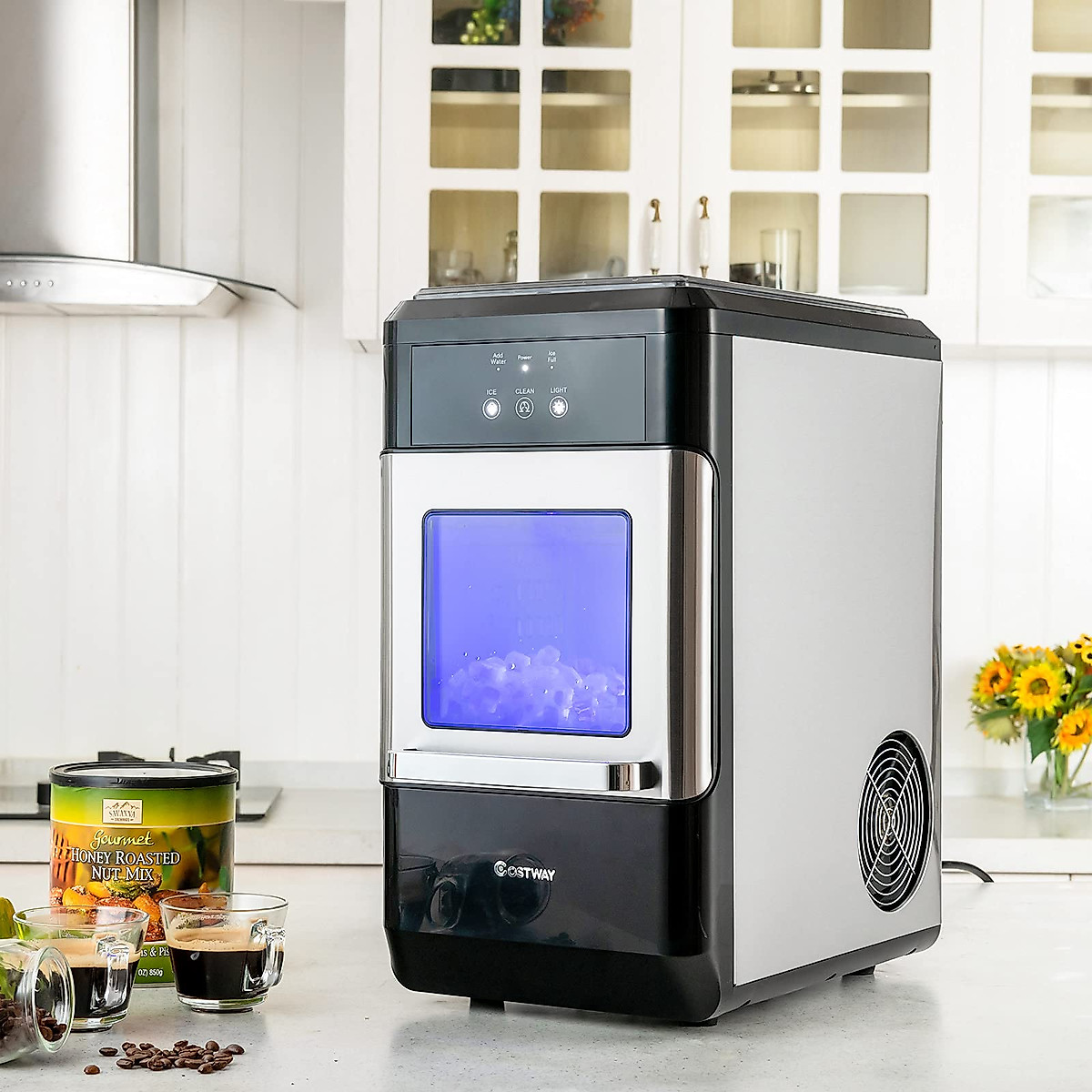 ARLIME Portable Nugget Ice Maker Machine for Countertop, 44lbs/24H Sonic Ice Maker Self-Cleaning with 4.8lb Ice Bin & Scoop, Intelligent Control Panel, Chewable Ice Makers for Kitchens, Offices, Home