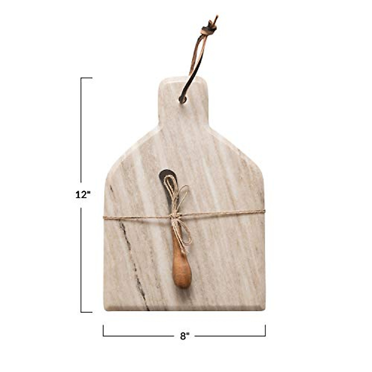 Creative Co-Op 12"L x 8"W Marble Cheese/Cutting Board w/ Canape Knife, Buff Color, Set of 2 Pieces