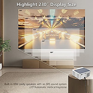 [Electronic Focus] 4K Projector WiFi and Bluetooth, 1080P 12000L Full HD Projector Support 450 ANSI 300" Sync Screen & Zoom, Compatible with VGA, HDMI, USB, Computer, iOS & Android Smartphone