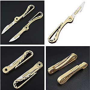 SZHOWORLD Mini Brass Pocket Knife EDC Utility Knife with 10 Extra Replaceable Blades, Portable Sharp Folding Knife with Back Clip