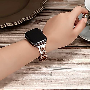 Leather Band Compatible with Apple Watch Band Women 38mm 40mm, Dressy Leather Strap with Cool Chain for iWatch Bands Series 9 8 SE 7 6 5 4 3 2 1 (38, Brown/Rose Gold)