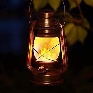 N / B 1 Pack LED Vintage Lantern Outdoor, Waterproof Outdoor Hanging Battery Operated Flickering Flame Lights for Home Decor Garden Patio Deck Yard Path