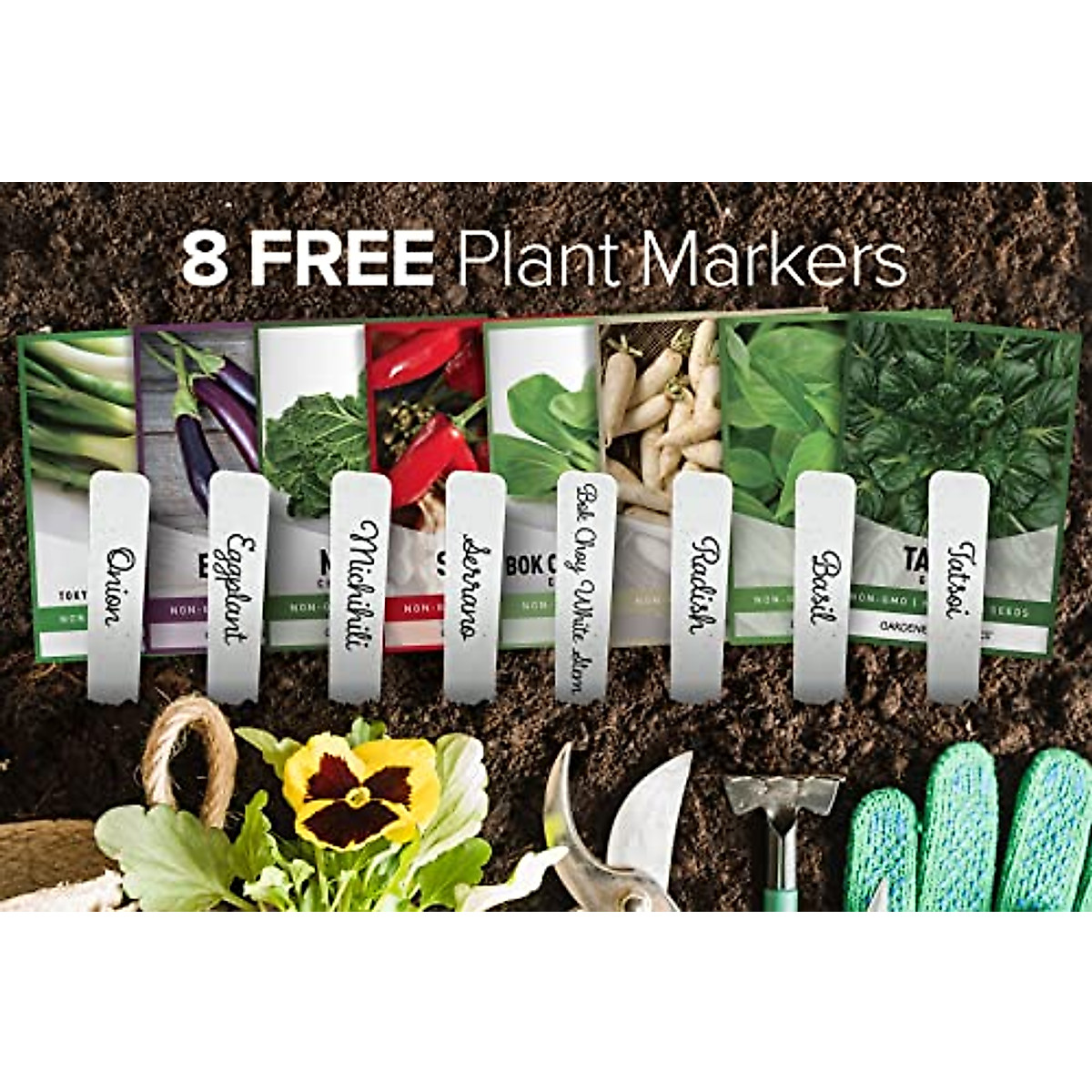 Asian Vegetable Seeds for Planting 8 Packets Bok Choy, Michihili (Napa) Chinese Cabbage, Tatsoi, Onion, White Radish, Serrano, Eggplant for Your Non GMO Heirloom Vegetable Garden by Gardeners Basics