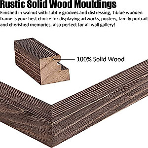 8x8 Rustic Picture Frames with 2 Mats Walnut Display Pictures 6x6 or 4x4 with Mat or 8x8 Without Mat Made of Solid Wood - 8x8 Inch Square Photo Frames Collage for Wall or Tabletop Mount, Set of 4