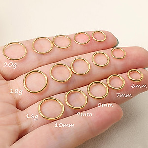 20G 18G 16G Titanium Nose Ring Hoop, Cartilage Hoop Earrings for Women Men Silver Gold Nose Ring Septum Ring Tragus Conch Helix Daith Lip Piercing Jewelry 6mm/7mm/8mm/9mm/10mm (Gold-20g, 7mm)