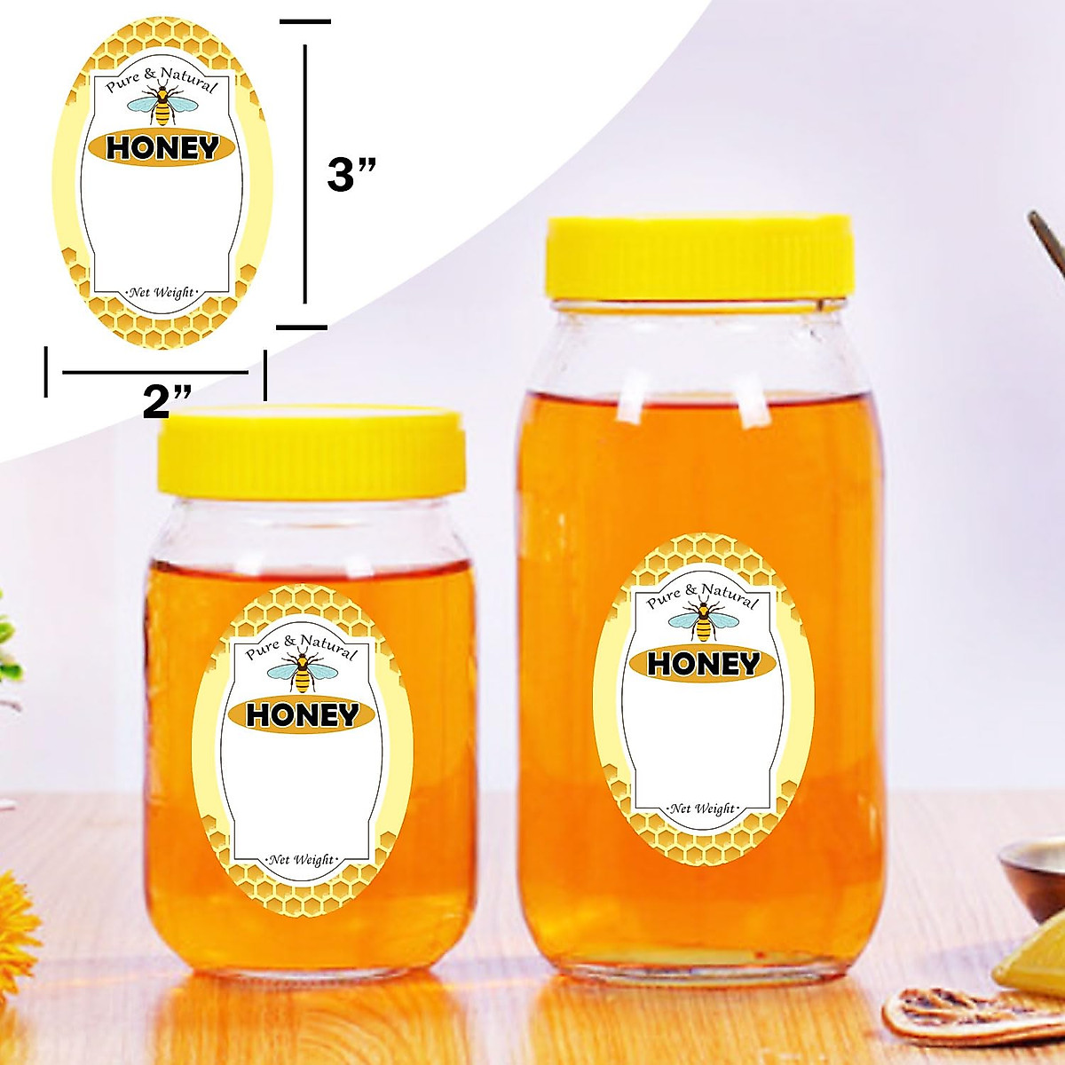 Pure Natural Honey Jars and Bottles Labels 2 x 3 Inch Honey Bottling Labels - Honey Farm Kitchen Name Home Business Round Mason Jar Labels for Honey Quart Jars and Honey Bears 60 Pcs