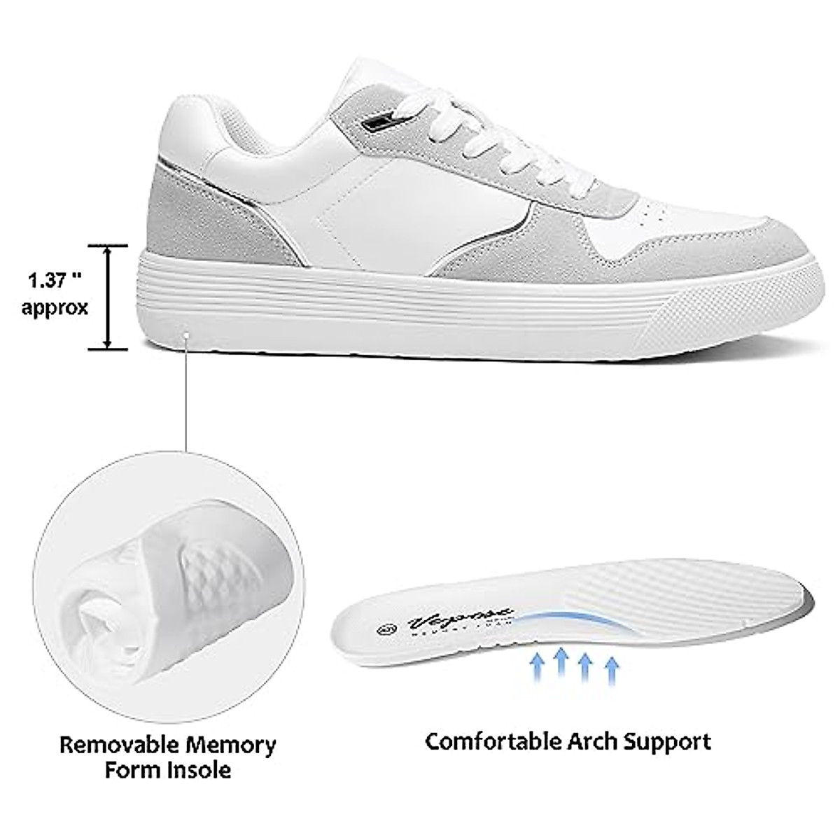 Vepose Women's 8001 Fashion Sneakers, Arch Support Lace-up Casual Sneaker, White Grey, Size 9 US-Tennis Walking Dress Shoes for Lady(CJY8001 whitegrey 09)
