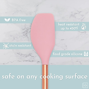 Copper and Pink Kitchen Utensils Set - 17-Piece Silicone Cooking Tools with Copper Utensil Holder and Pink Measuring Cups and Spoons for Baking and Everyday Cooking - Stylish Kitchen Accessories