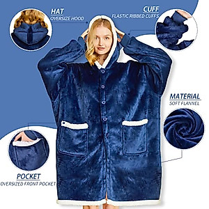 PLOTMOND Oversized Wearable Blanket Hoodie, Flannel Blanket Sweatshirt for Women Men, Comfy Blanket Hoodie with Button,Pocket