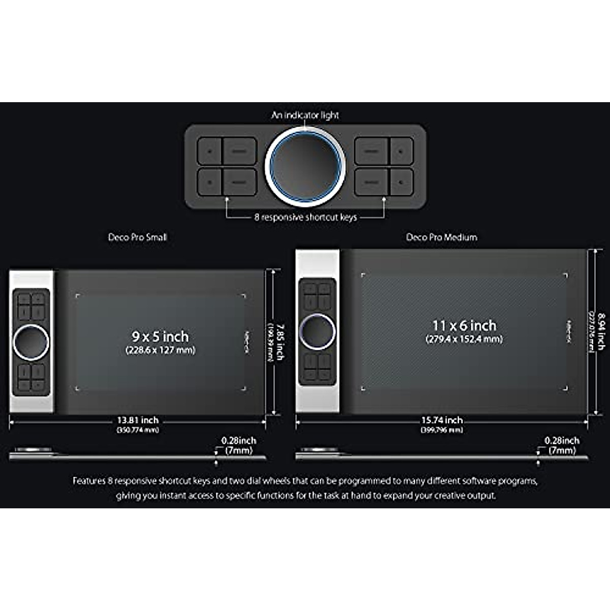 XPPen Deco Pro Medium Graphics Drawing Tablet Ultrathin Digital Pen Tablet with Tilt Function Double Wheel and 8 Shortcut Keys 8192 Levels Pressure 11x6 Inch Working Area