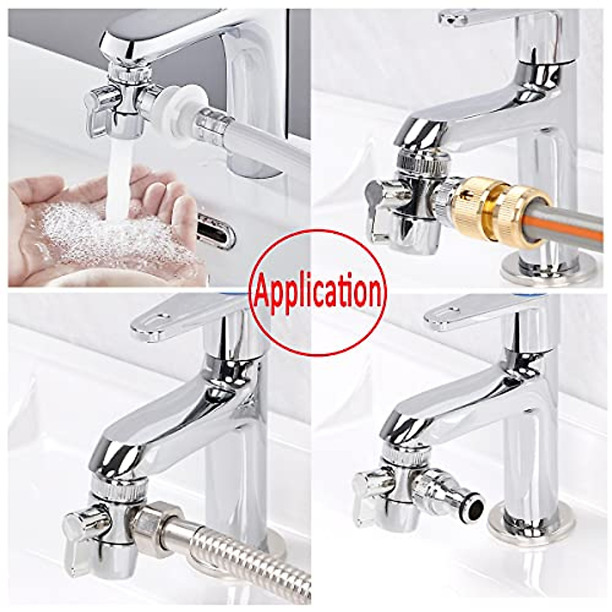 Brass Faucet Diverter Valve Adapter, Swich Faucet Adapter Aerator Valve Diverter to Connect Washing Machine, Shower Garden Hose (NPT M24mm Inlet x Quick Connector Outlet)