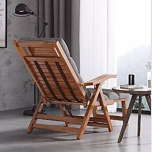 LEIYTFE Folding Reclining Chair Sun Loungers Chair with Armrest Zero Gravity Chair Bamboo Lazy Chair with Footrest,Relaxing Chaise Recliner for Patio Garden Balcony (Color : Without, Size : Walnut)