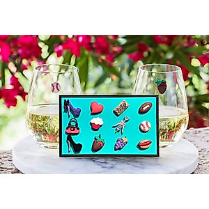 His and Hers Magnetic Wine Charms & Stemless Glass Markers - Set of 12 - Fun Birthday, Hostess or Housewarming Gift by Simply Charmed