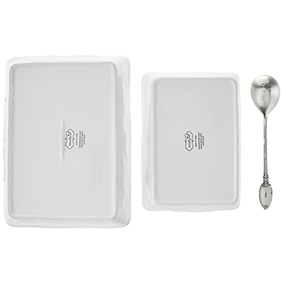 Mud Pie Farmhouse Inspired Set of 2 Serving Spoon Baking Dish Set, One Size, White