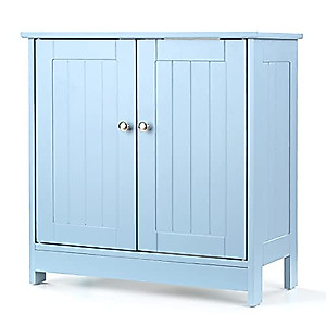 TehRecBT 24" Under Sink Storage Cabinet with 2 Doors and Shelves, Bathroom Vanity Cabinet Without Sink, Bathroom Vanity Base with Bottom Storage, White Bathroom Freestanding Cabinet (Blue)