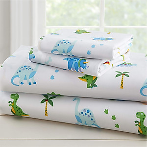 Wildkin Cotton Twin Sheet Set Bundle with Pajama Set Size 2T (Dinosaur Land)