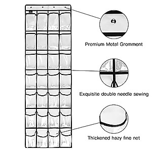 TidyMaster 28 Large 2 Pack Transparent Pockets Over The Door Shoe Organizer Sturdy Hanging Shoe Rack for Door Closet Sneakers or Accessories, 8 hooks（White）