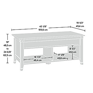 Sauder Carson Forge Rustic Lift Top Coffee Storage Industrial Living Room Table, L: 43.15" x W: 19.45" x H: 18.98", Lintel Oak Finish