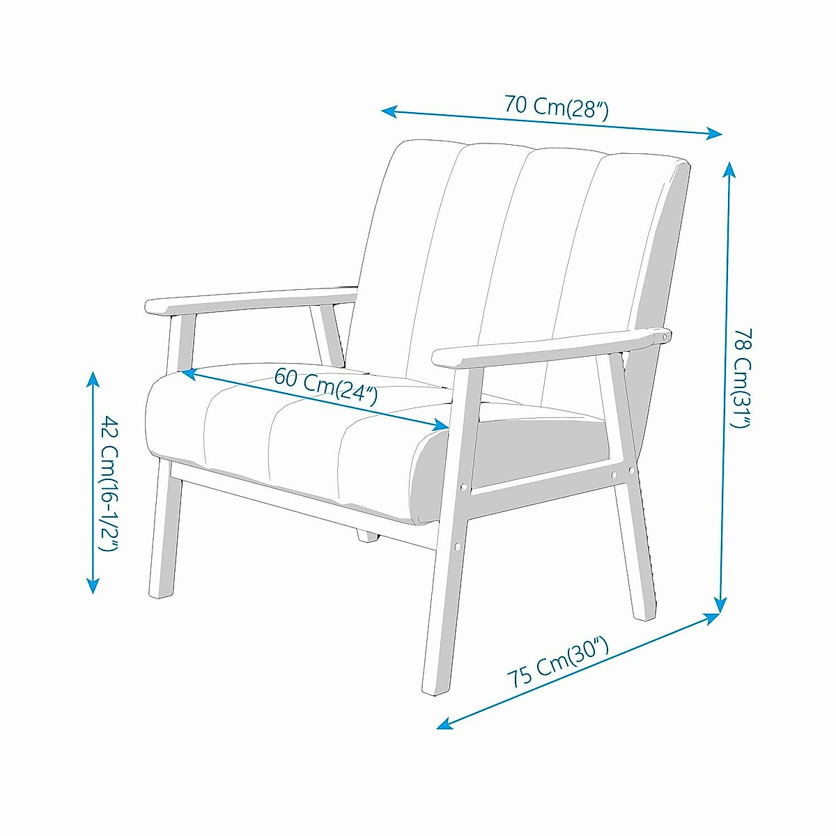 Panana Reception Retro Accent Chair Beech Wood Frame Armchair Occasional Living Room Reception Bedroom Balcony Conservatory Padded