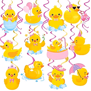 Pink Rubber Duck Hanging Swirls Rubber Duck Birthday Decorations 20PCS Duck Party Hanging Decorations Yellow Duck Ceiling Streamers for Girls Duck Themed Baby Shower Supplies