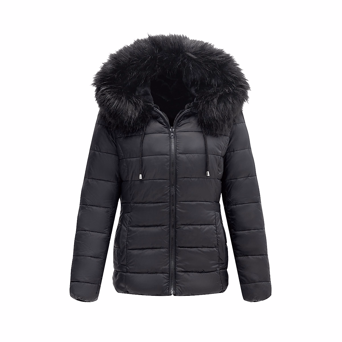 Bellivera Women Double Sided Faux Fur Jacket with Fur Collar, The Puffer Coat Worn on Both Sides 19225 Black S
