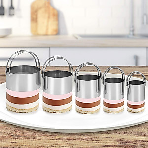 HUINF Biscuit Cutter Set,5-Piece Stainless Steel Round Cookie Cutter Set with Handle-Smooth,Multi-purpose Baking Tools