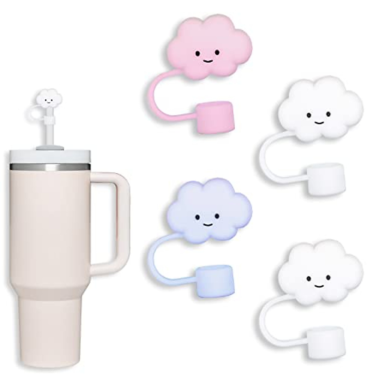 4 Pack Compatible with Stanley 30&40 Oz Tumbler, 10mm Cloud Shape Straw Covers Cap, Cute Silicone Cloud Straw Covers, Straw Protectors, Soft Silicone Cloud Shape Straw Lid for 10mm Straws