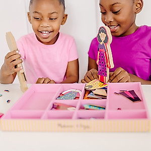 Melissa & Doug Abby and Emma Deluxe Magnetic Wooden Dress-Up Dolls Play Set (55+ pcs) Magnetic Paper Dolls for Kids Ages 3+