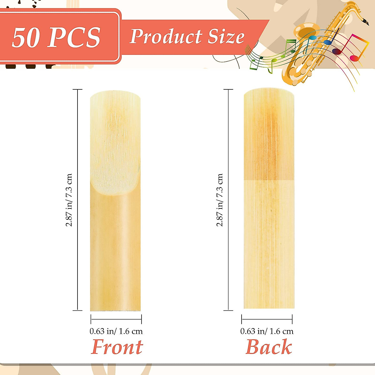 50 Pcs Alto Saxophone Reeds Sax Reeds Size 2.5, Strength 2 1/2 Clarinet Bamboo Reeds with Protective Cover for Soprano Alto Woodwind Musical Instrument Accessories Beginners Educators Students