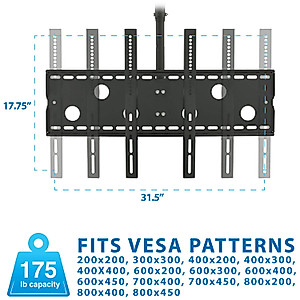 Mount-It Ceiling TV Mount For 32 37 40 42 43 50 55 60 65 70 Inch Flat Panel Televisions, Articulating Hanging Swivel TV Pole Bracket Adjustable Height 175 Pound Capacity, Black (MI-501B), Single