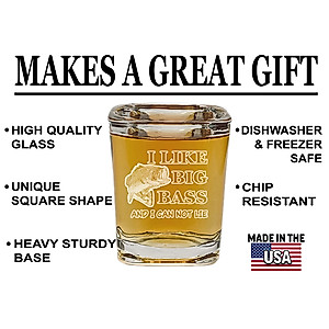 Rogue River Tactical Square I Like Big Bass Fishing Shot Glass Gift For Fisherman Dad Grandpa or Brother Fish