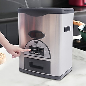 Fetcoi Auto Rice Dispenser Container, Stainless Steel Rice Dispenser, 10kg/22lb Large Capacity Automatic Rice Storage Container Kitchen Rice Dispenser Countertop, Black