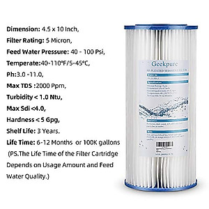 Geekpure 10-Inch Whole House Water Filter System with 4 Pleated Filters-4.5"x10"-1-Inch Port