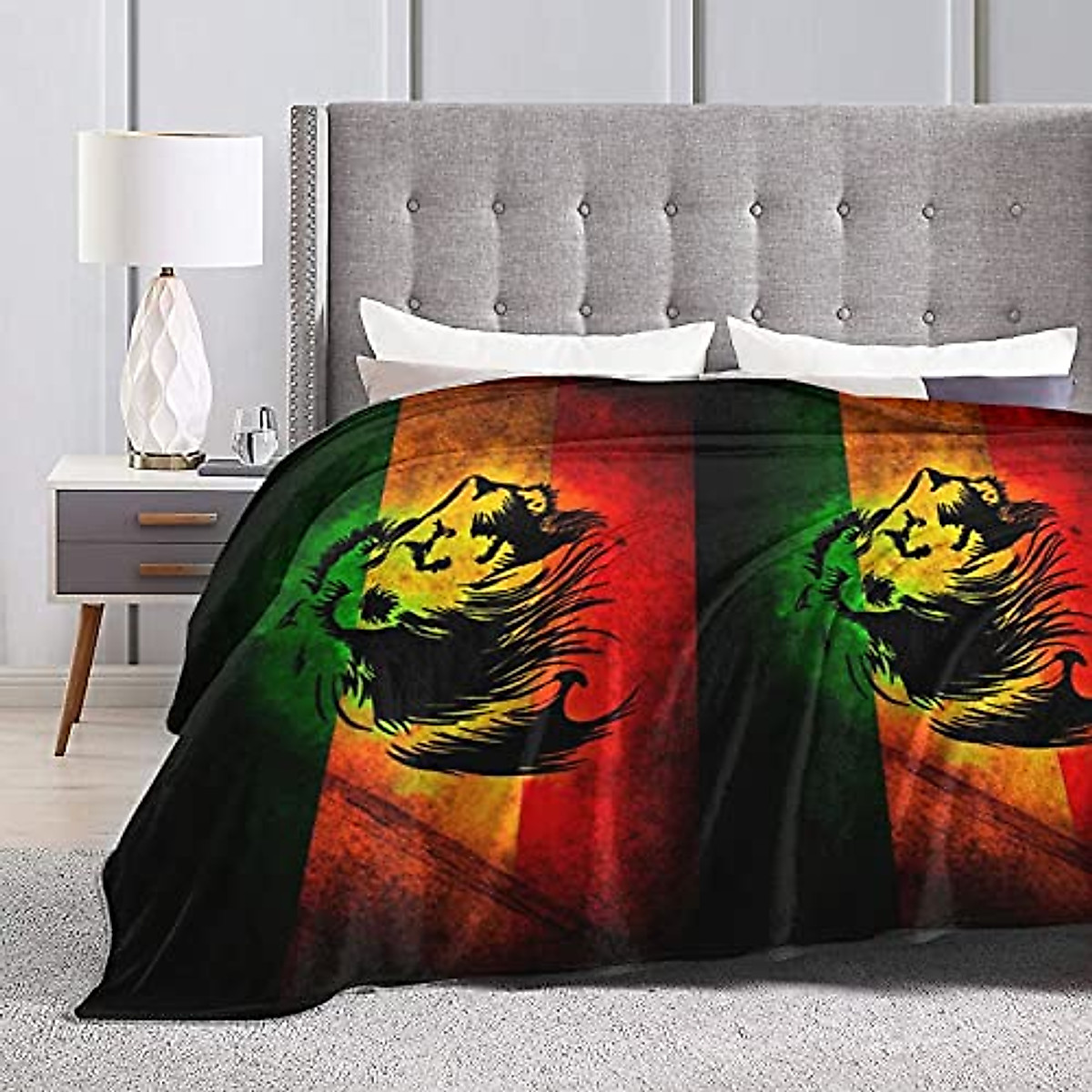Throw Blanket Jamaican Lion Flag Ultra-Soft Micro Fleece Blanket for Couch Sofa Bed Living Room 50"X40"