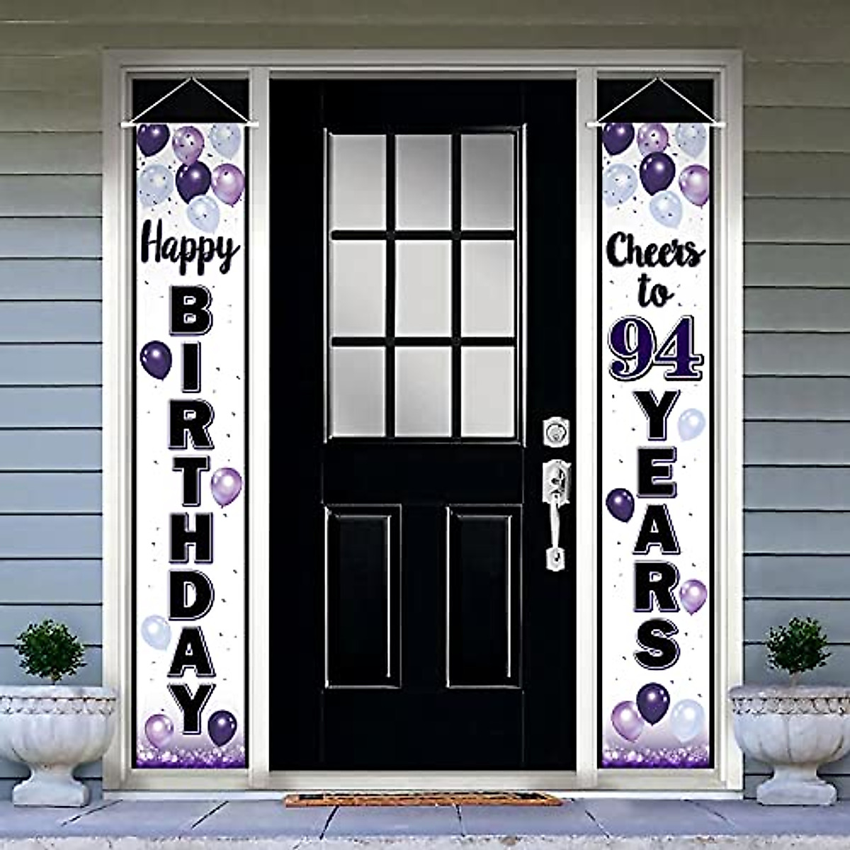 LASKYER Happy 94th Birthday Purple Door Banner - Cheers to 94 Years Old Birthday Front Door Porch Sign Backdrop,94th Birthday Party Decorations.