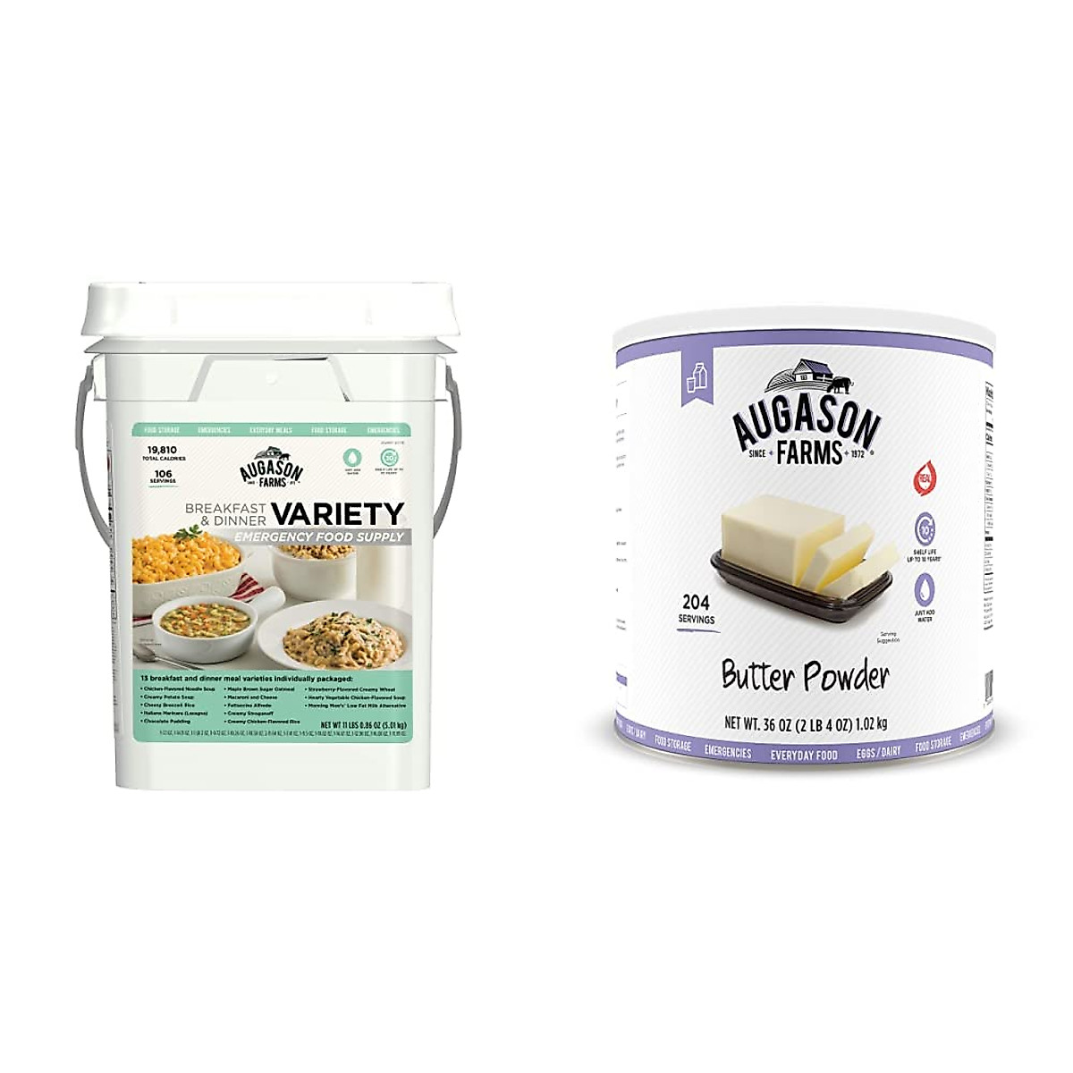 Augason Farms Breakfast and Dinner Variety Pail Emergency Food Supply Everyday Meals 4 Gallon Pail & Butter Powder 2 lbs 4 oz No. 10 Can