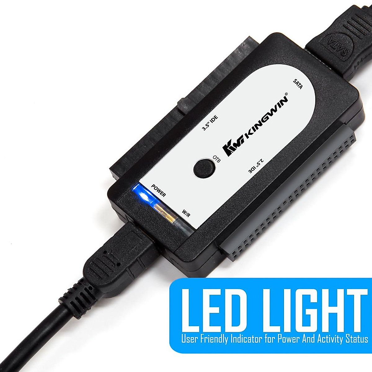 Kingwin USI-2535 USB 2.0 to SATA/IDE Adapter for 2.5 Inch, 3.5 Inch, 5.25 Inch Hard Drives with One Touch Back-Up, Power Supply Included