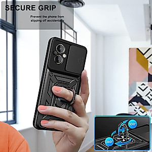 Ysnzaq Military Grade Heavy Duty Shockproof Phone Case for OnePlus Nord N20 5G, Sliding Window Lens Protection with Magnetic Car Bracket Phone Cover for OnePlus Nord N20 5G SJ Red