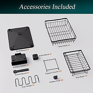 Richenad Kitchen countertop Dish Strainer and Water Filter Set, 360° Rotating Telescopic Drainage Guide, Dish Strainer Over Kitchen countertop Sink with Cup Holder, Utensil Holder Black