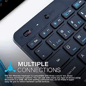 JLab Go Wireless Keyboard, Black, Connect Via Bluetooth or USB Wireless Dongle, Multi-Device Ultra-Compact for a Minimalist or Portable Set-Up (1 Pack)