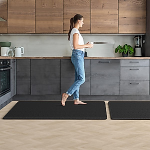 Mattitude Kitchen Mat 2PCS Kitchen Rugs Cushioned Anti-Fatigue Rug Waterproof Standing Desk Mat Kitchen Mats for Floor Kitchen Rug Set for Kitchen, Sink, Office 17.3"×30"+17.3"×47" Black