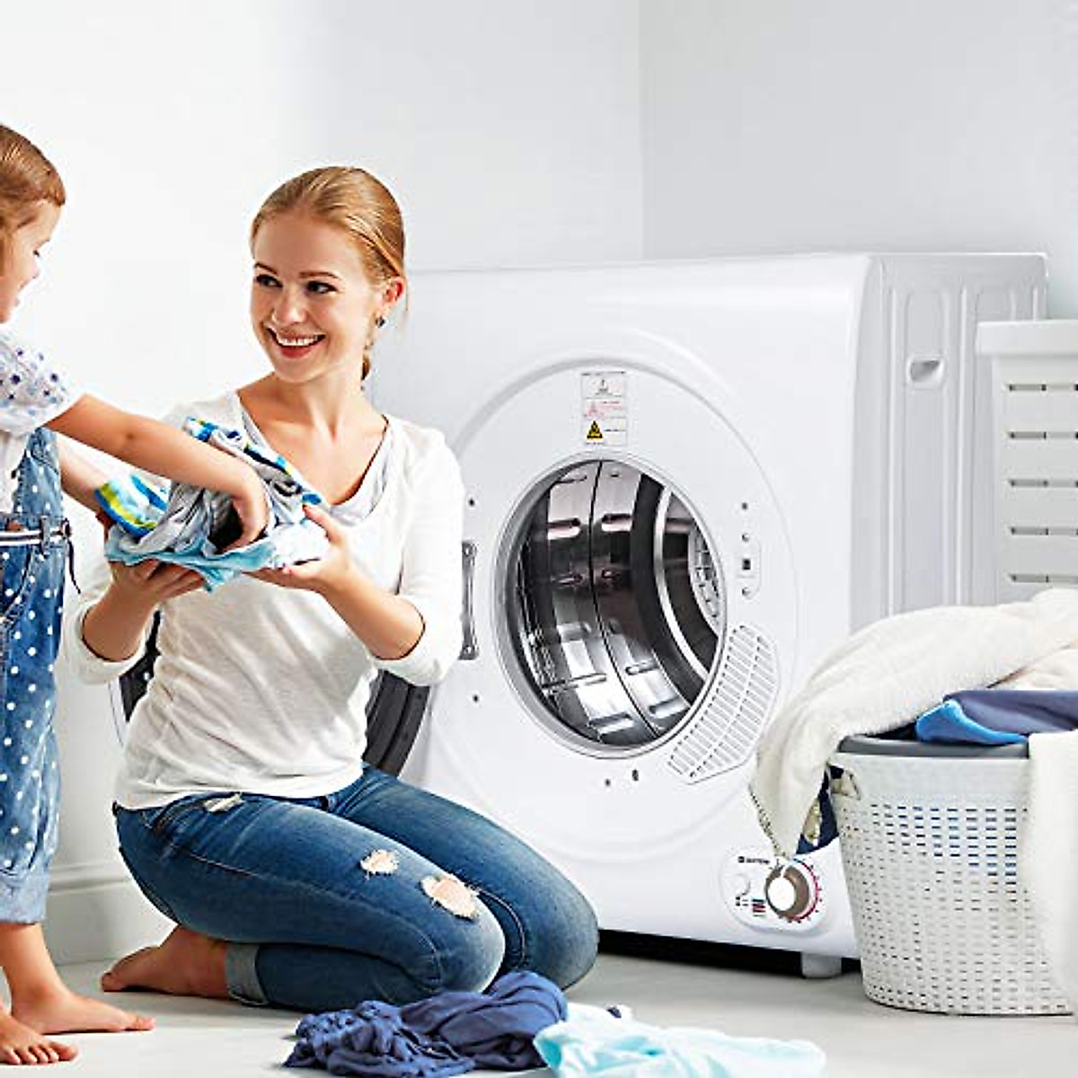 Merax Compact Laundry, Electric Portable Clothes Dryer with Stainless Steel Tub, Panel Downside Easy Control with 4 Automatic Drying Mode, White