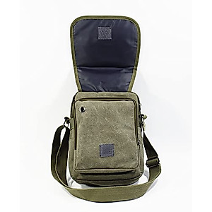 CR Canvas Small messager Mini shoulder bag Travel purse with strap adjustable cellphone key bag (Army green) sling bag everday use bag with slutch and eaphone line hole on the bag