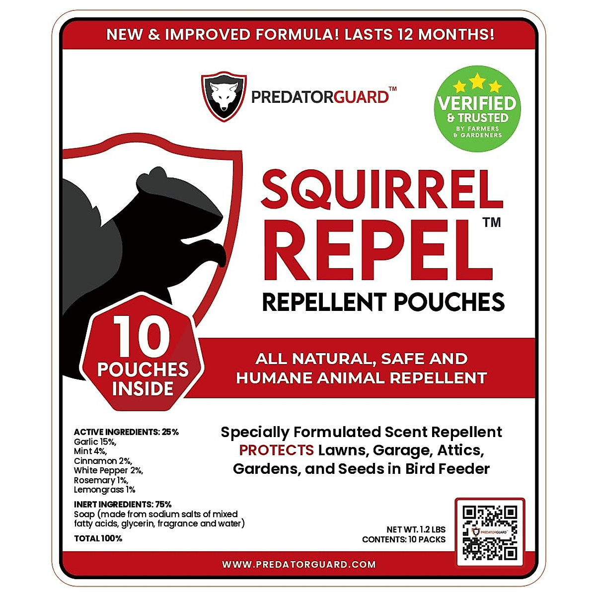 Predator Guard Repellent for Rodent Plant Pouches - Protect Gardens, Vehicles, and Homes from Rats, Squirrels, Possums, and Raccoons - Natural Ingredients - 10 Pack