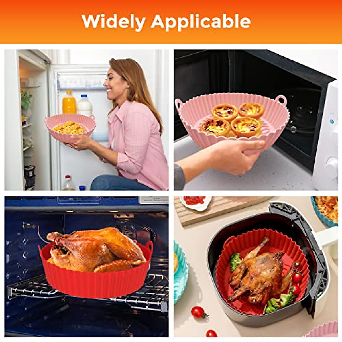 2 Pack Air Fryer Silicone Pots, 7.5 '' 3 to 6 QT Round Reusable Air Fryer Silicone Liner Bowl Basket Tray Accessories for COSORI Instant Vortex Ninja Nuwave Chefman Ultrean GoWISE Power XL Air Fryer