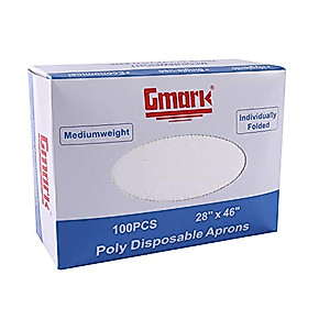 Gmark Poly Apron Individual Wrapped, Disposable PE Waterproof, Food, Cooking 100pcs GM0002