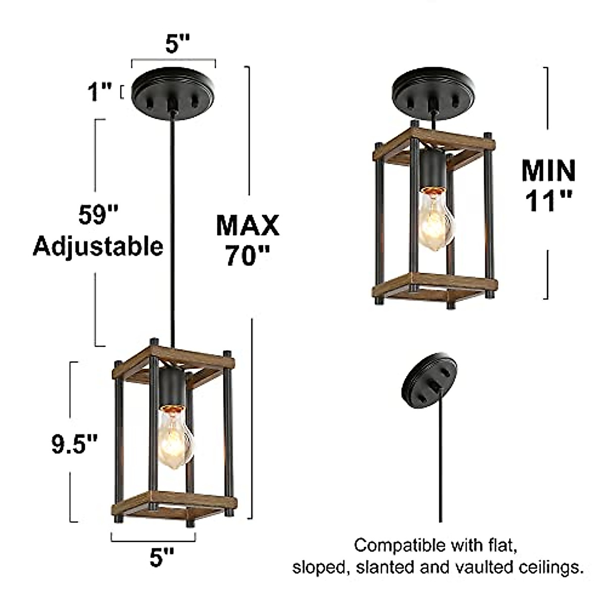 KSANA Pendant Lighting for Kitchen Island, Faux-Wood Pendant Light, Farmhouse Lighting for Dining, Foyer, Entry, Living Room