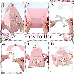 Fuutreo 50 Pcs Vintage Floral Teapot Box Flower Tea Party Gift boxes Teapot Candy Box tea Time party decorations for Tea Garden Wedding Bridal Birthday Baby Shower (Pink)